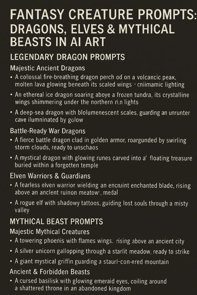 Fantasy Creature Prompts: Dragons, Elves & Mythical Beasts in AI Art ...