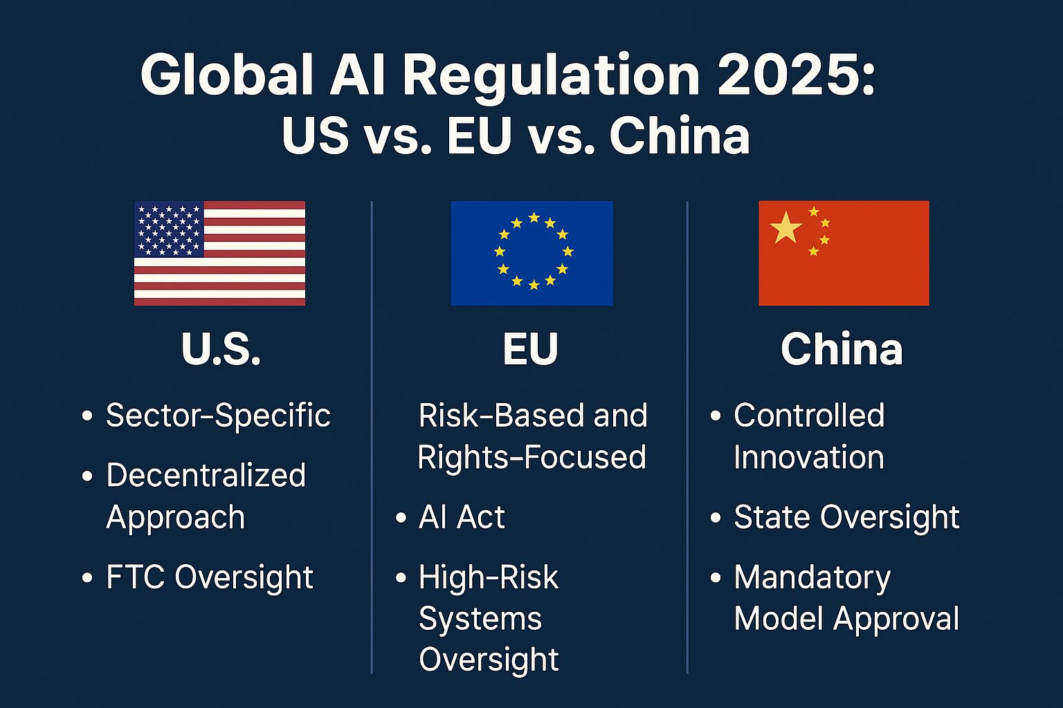 Global AI Regulation 2025: US vs. EU vs. China - Robot Builders